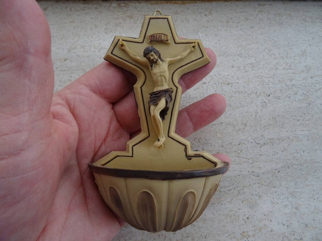 Religious Vintage French Catholic Cast Wooden Holy Water Font Stoup ...