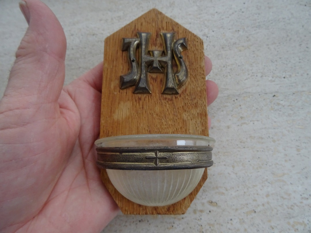 Religious French Catholic Wooden Holy Water Font Stoup Cross Crucifix ...