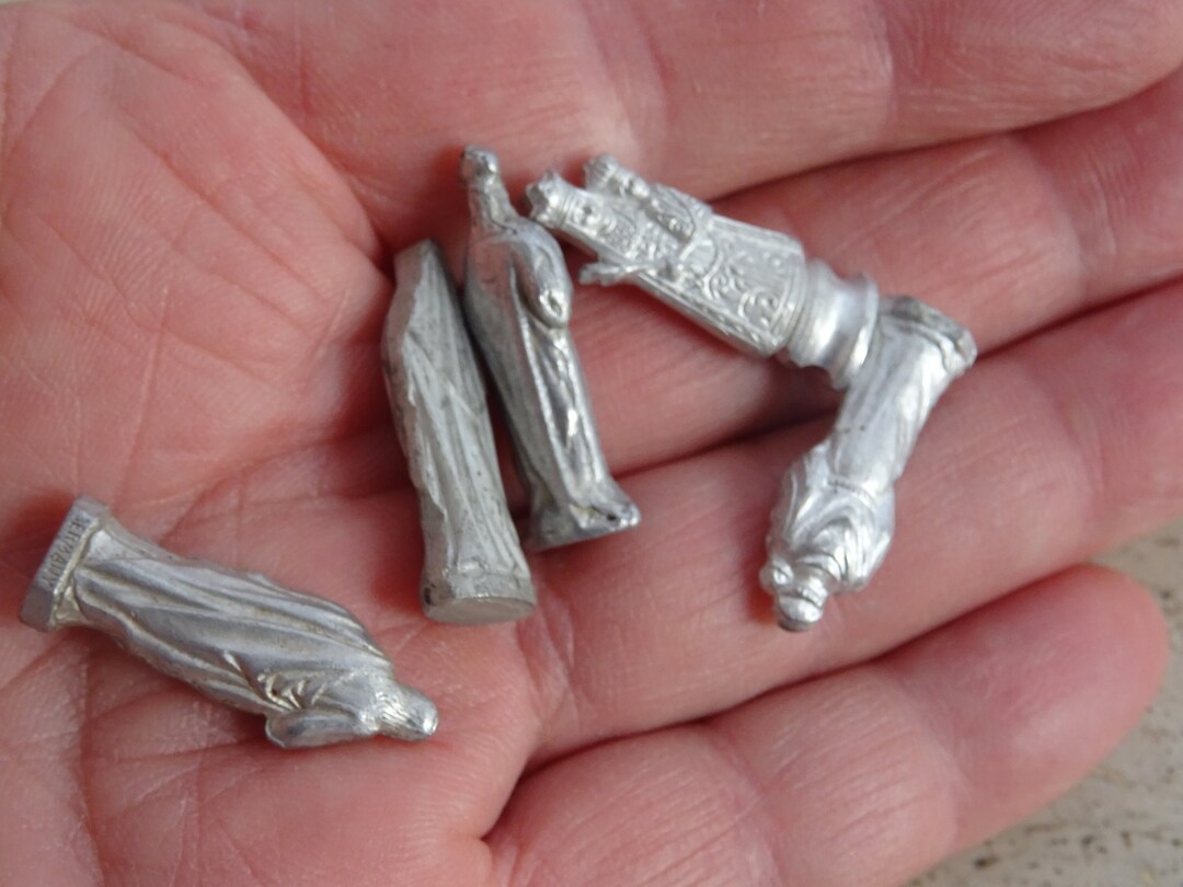 5 Religious Antique French Aluminium Catholic Little Statues Miniatures ...