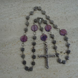 Antique Religious French Catholic Rosary With Silvered Beads and Cross ...