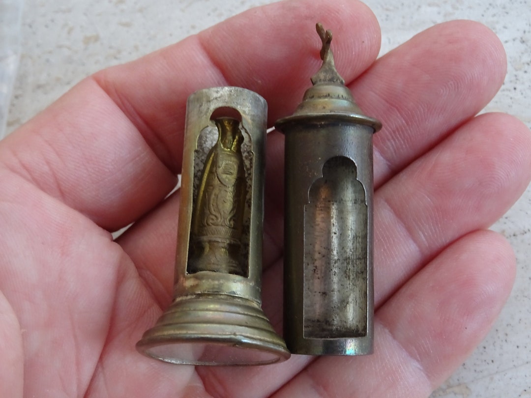 Religious Antique French Catholic Copper Pocket Shrine Chapel Relic ...