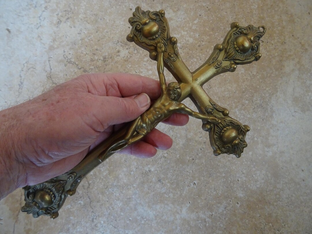 Big Religious Antique French Catholic Copper Crucifix Cross With Body ...