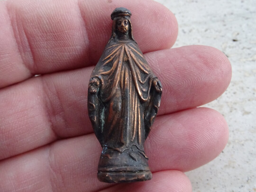 Religious Antique French Copper Catholic Figure Miniature Statue of ...