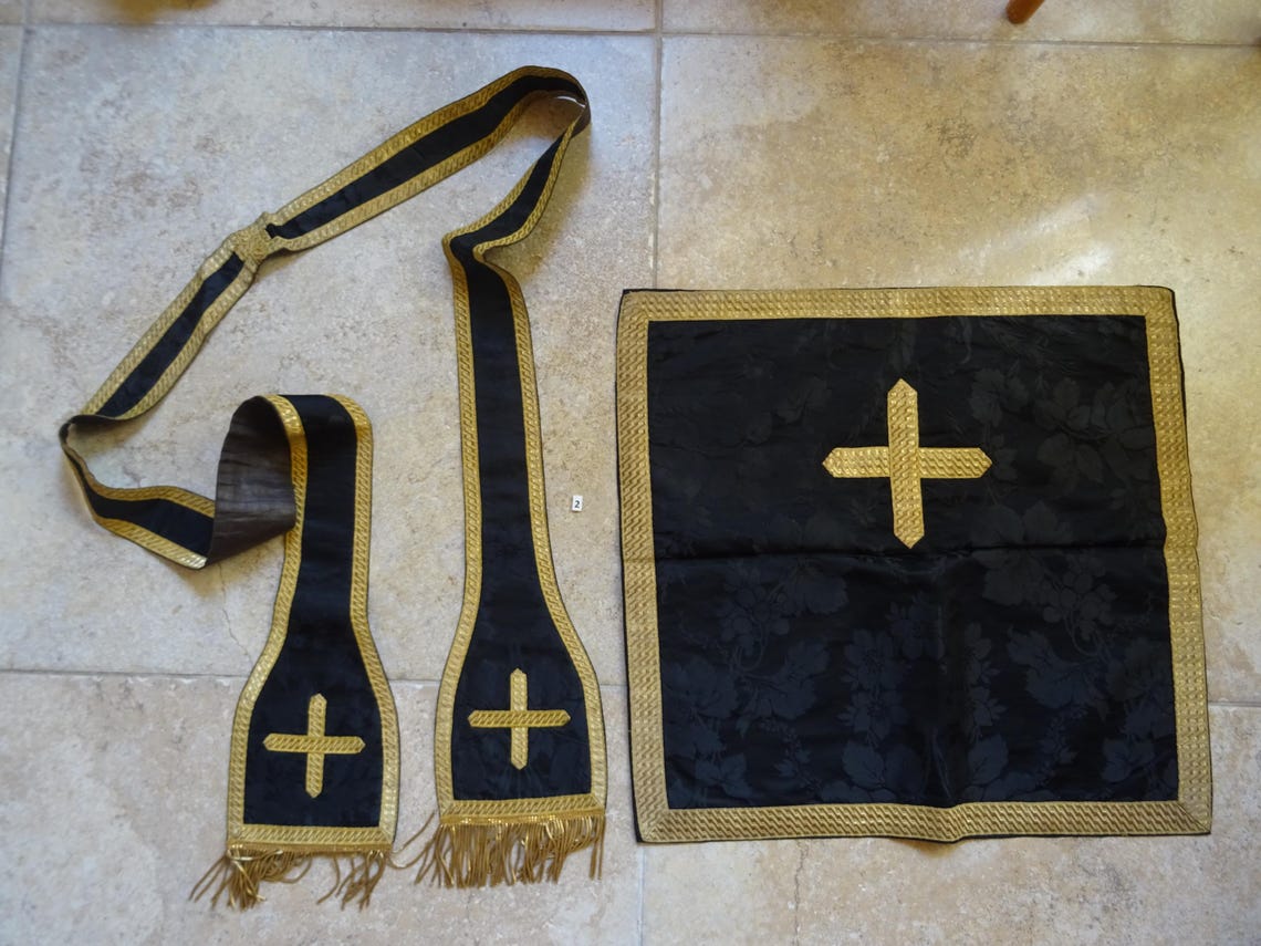 Antique Religious Catholic Embroidered Clergy Priest Stola of Cloth and ...