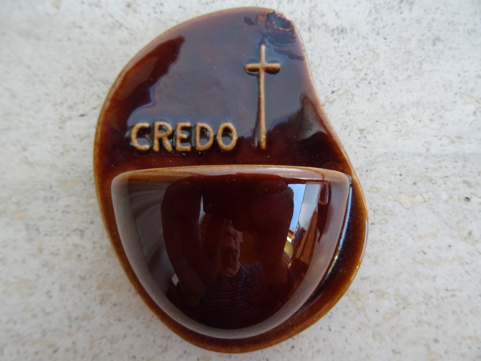 Religious Catholic French Glazed Ceramics Pottery Holy Water Font Stoup ...