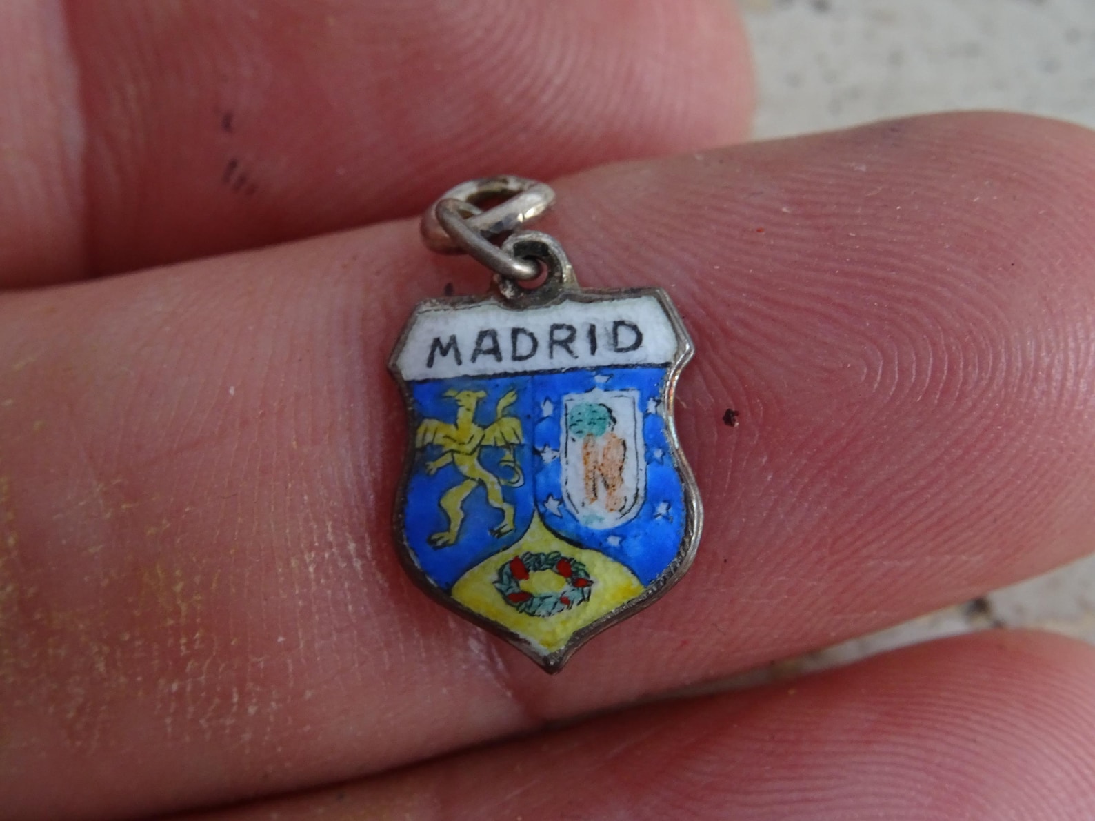 Vintage Silver ( MARKED 825 ) Enameled Travel Shield Charm, Memory ...