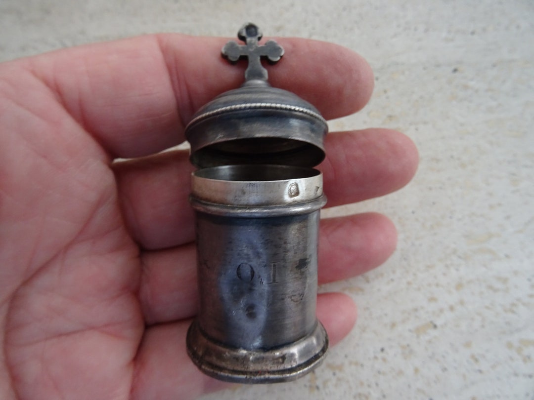 Religious Antique French Silver MARKED Chrismatorium Holder Shrine ...