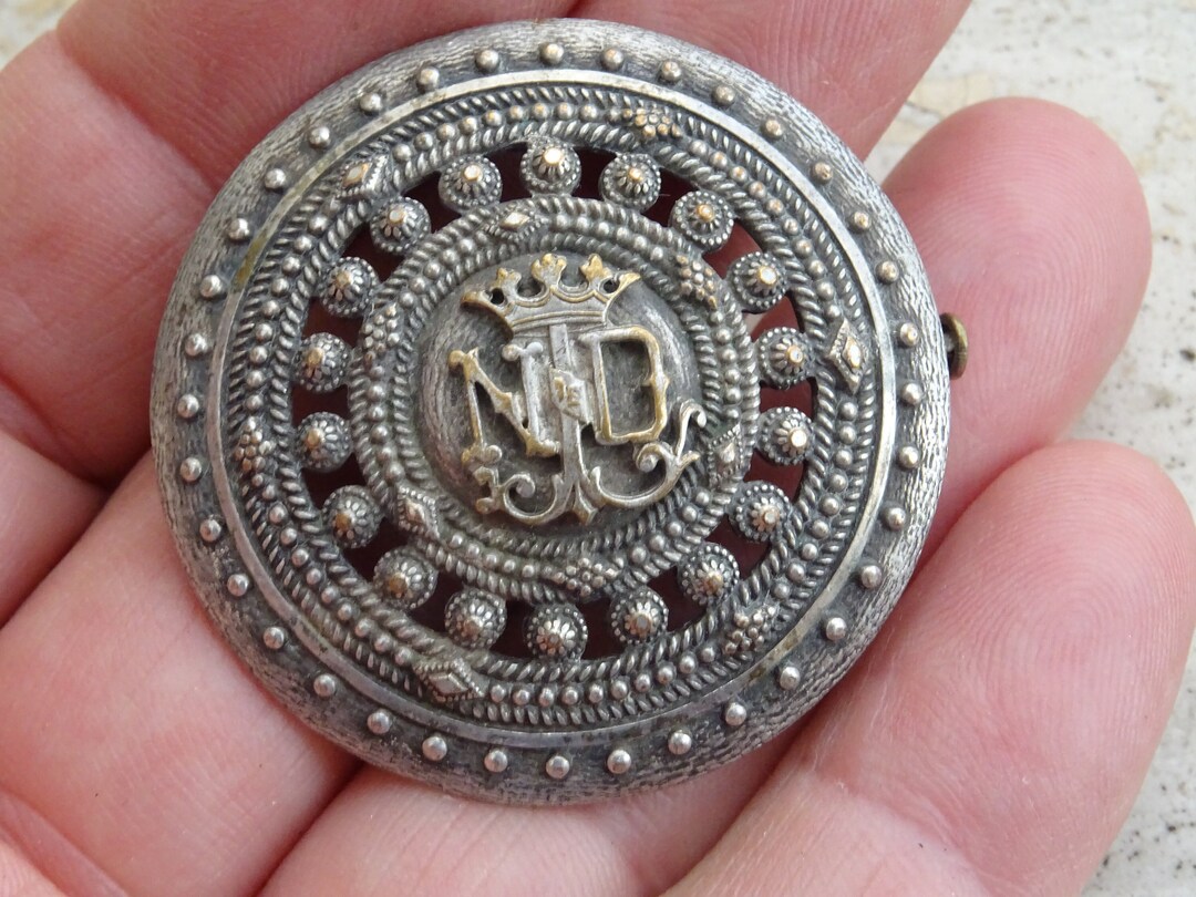 Religious Silver Plated French Brooch Holy Virgin Mary Notre Dame ...