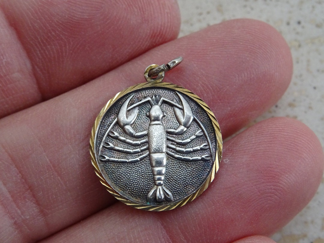 Vintage Silver Gold Plated Zodiac Medal Pendant Medaillon Charm ...