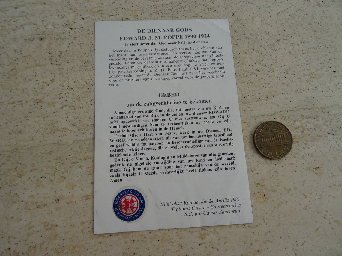 Religious Catholic Shrine Card With Reliquary Relic of Priest Saint ...