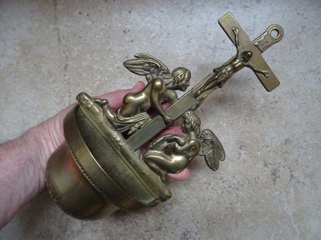 Religious Antique Catholic French Copper Holy Water Font Stoup With ...