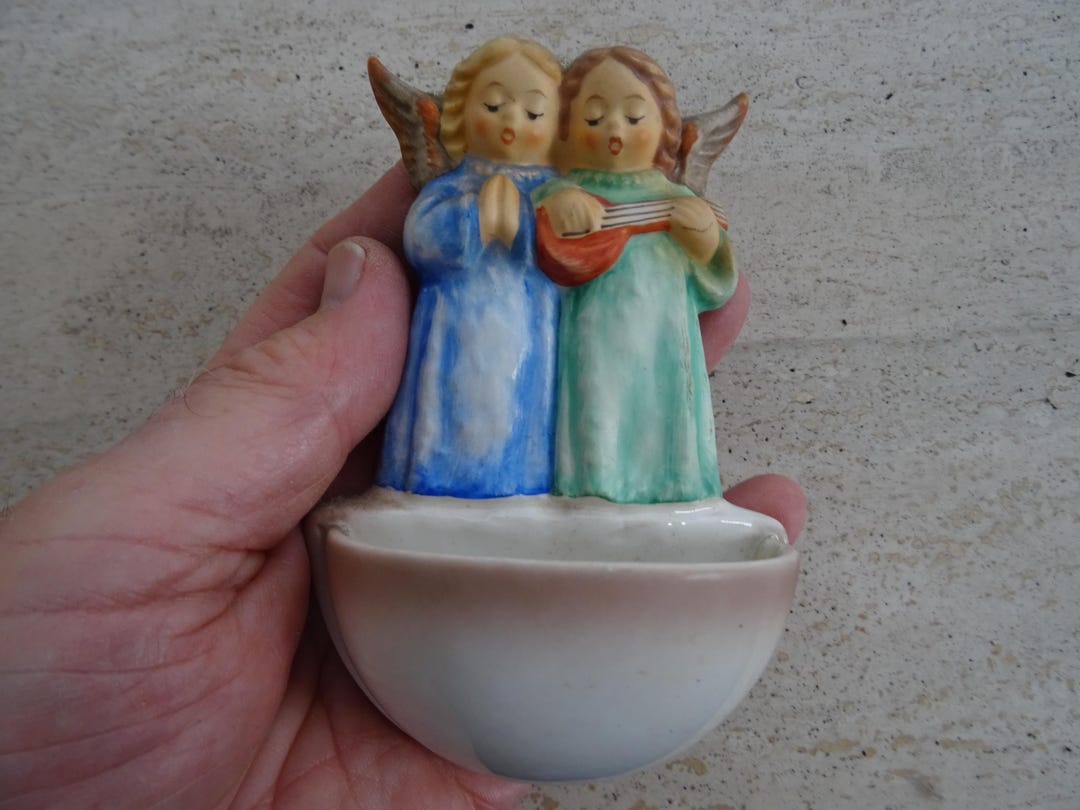 Hummel Goebel Catholic Holy Water Font Stoup of Porcelain With Praying Guardian Angel Cherub ...