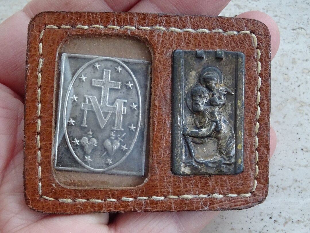 Religious Catholic Pocket Shrine Relic Holder of Leather With Silver ...