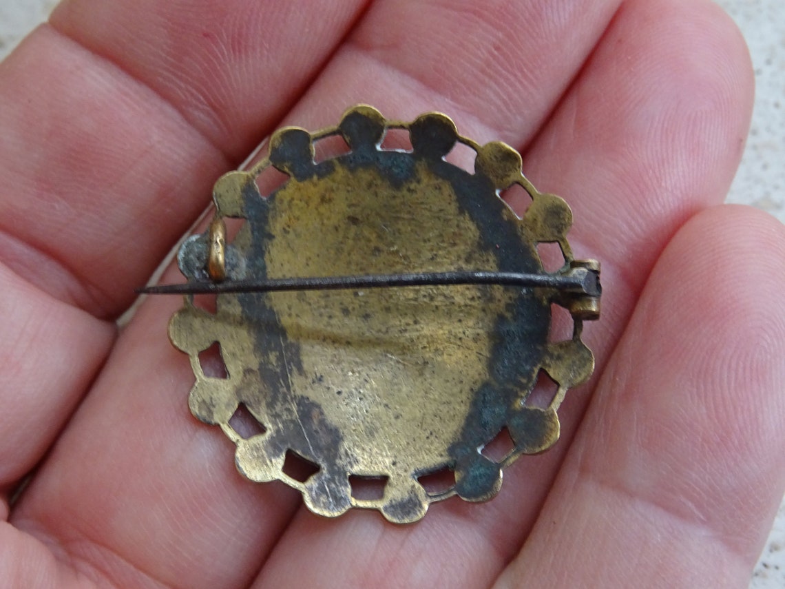 Antique French Copper Enameled Brooch With Symetric Figures as a Star ...