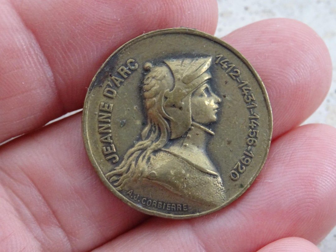Religious Antique French Bronze Plaque Token Medallion of Saint Joan of ...