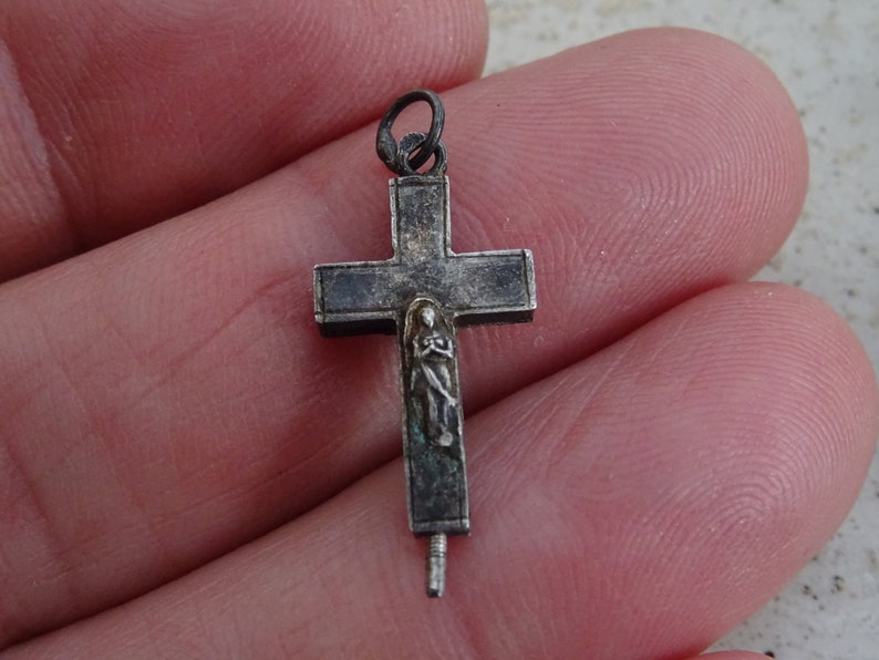 Rare Religious Antique Silver ( MARKED ) Shrine Pendant to Open Cross ...