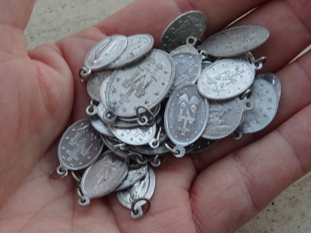 40 Medals Religious Antique French Aluminium Catholic Medals Charms ...