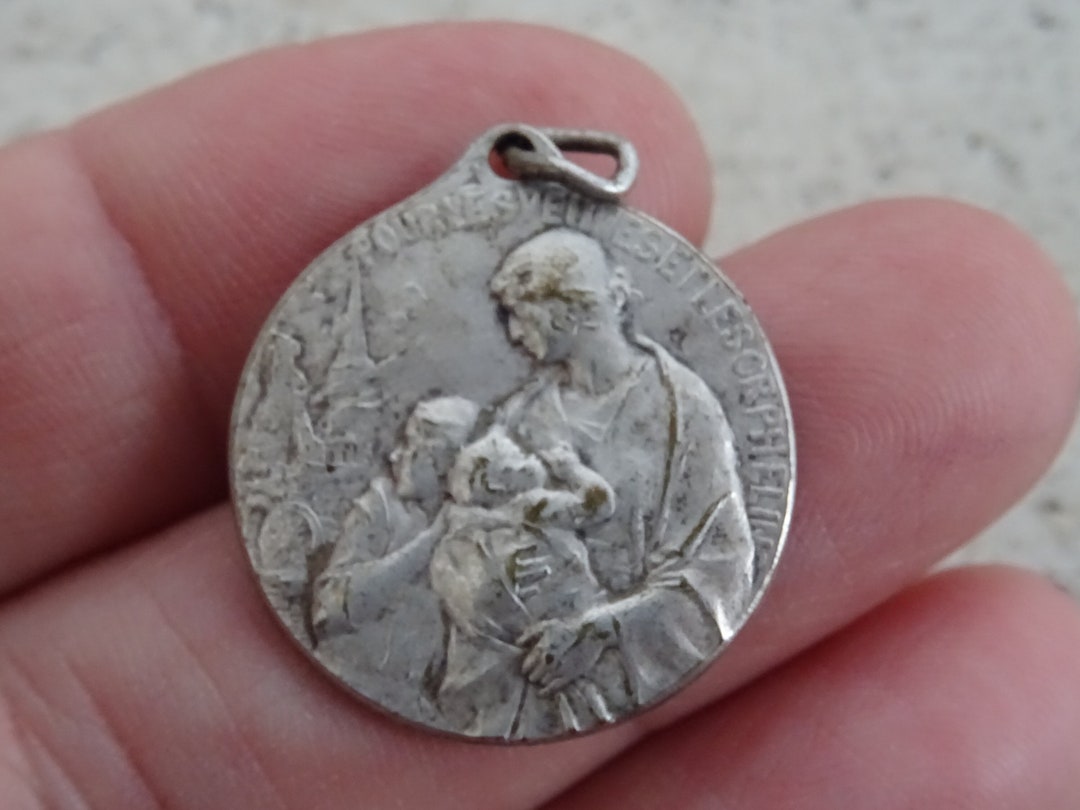 Art Deco Antique French Silver Plated Medal Charm Medallion Pendant for ...