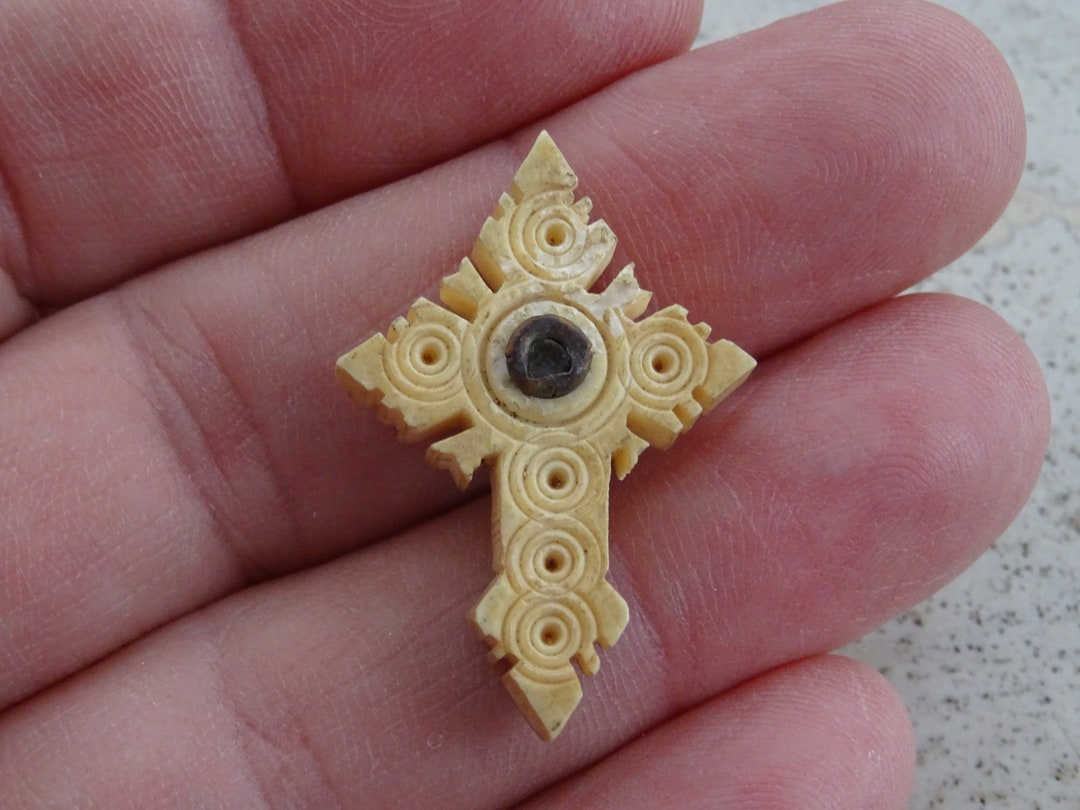 Religious Antique French Catholic Hand Carved Bone Bovine Stanhope ...