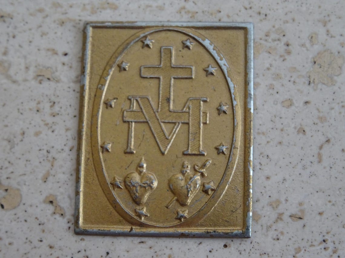 Religious French Catholic Vermeil Picture Image Plaque of the Symbols ...