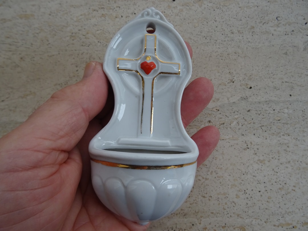 Religious Catholic French Holy Water Font Stoup of Porcelain With Heart ...