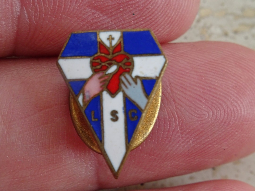 Religious French Catholic Copper Enameled Brooch Cross Crucifix With ...