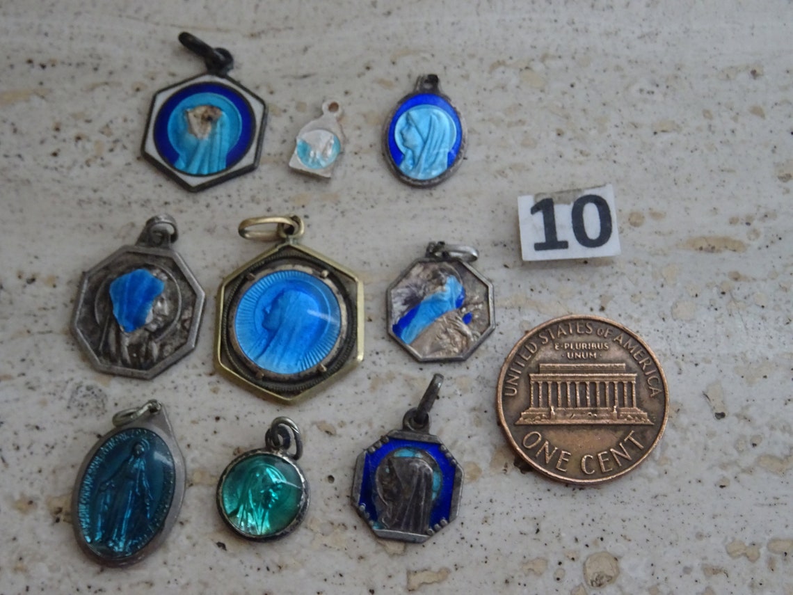 Religious Antique French Silver Plated Catholic Enameled Medals Charms ...