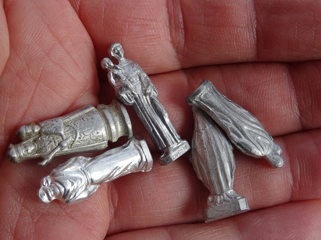 5 Religious Antique French Aluminium Catholic Little Statues Miniatures ...