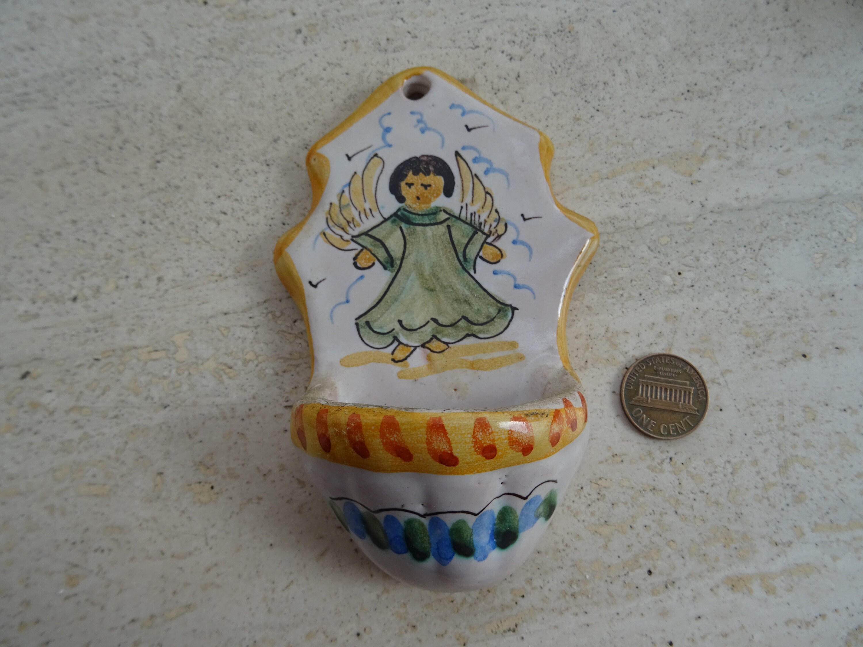 Religious Antique Catholic French Holy Water Font Stoup of Ceramic With ...