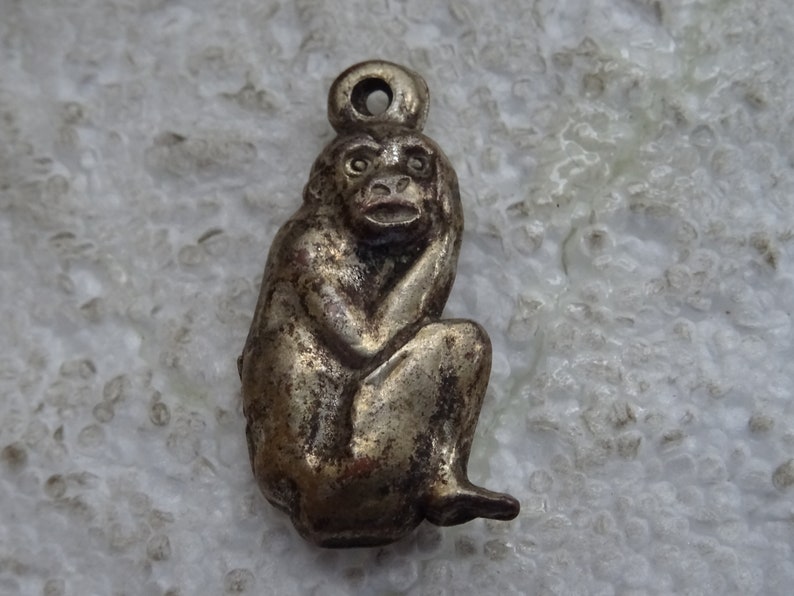 French Silvered Medal Charm Medallion Pendant of a Monkey Ape. ( E 2 ...