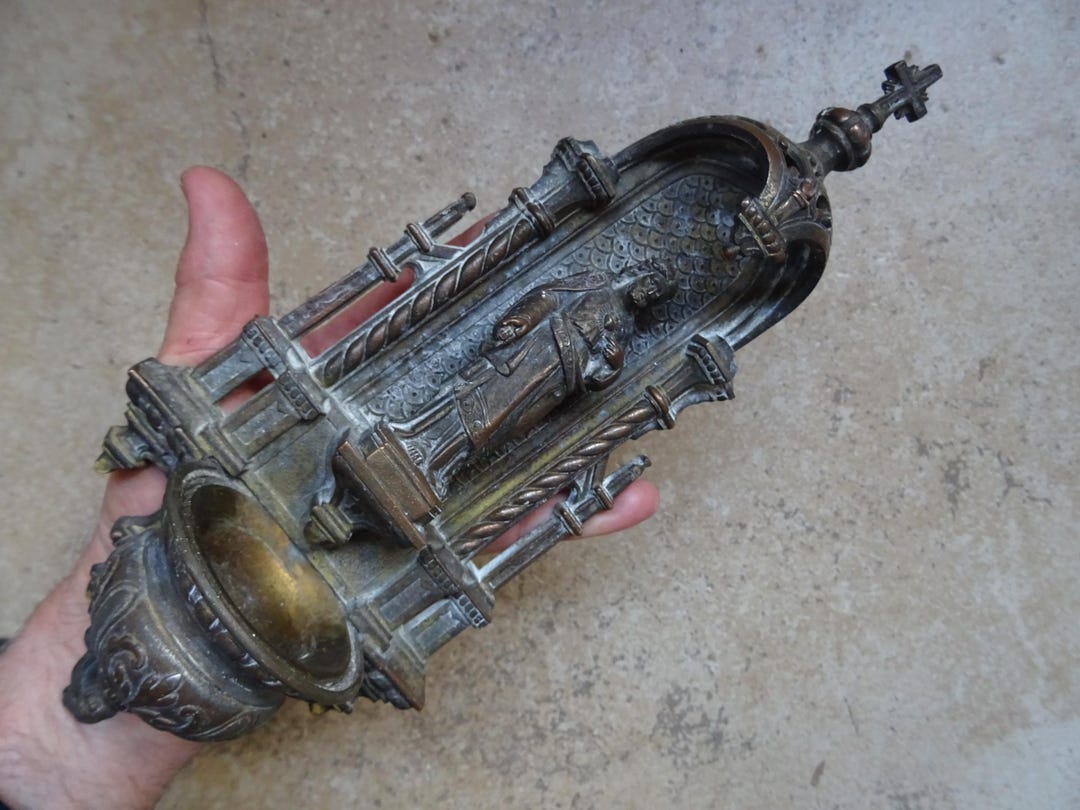 Religious Antique Copper French Catholic Holy Water Font Stoup With ...