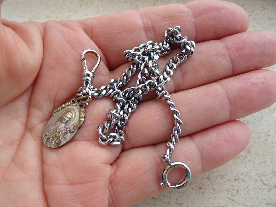 Religious Vintage Silver Plated Vermeil Catholic Pocket Watch Chain ...