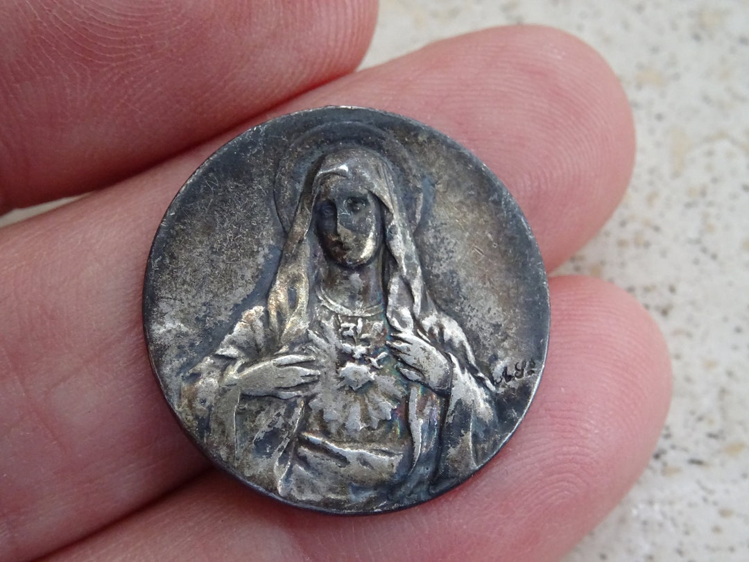 Religious French Catholic Silver Plated Token Plaque Image Memorial ...
