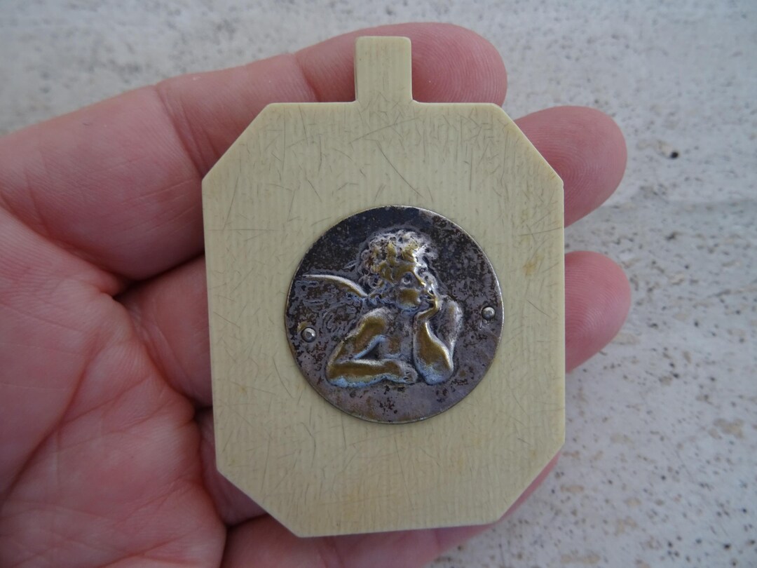 Religious Antique French Catholic Bakelite Art Deco Cradle Medal Charm ...