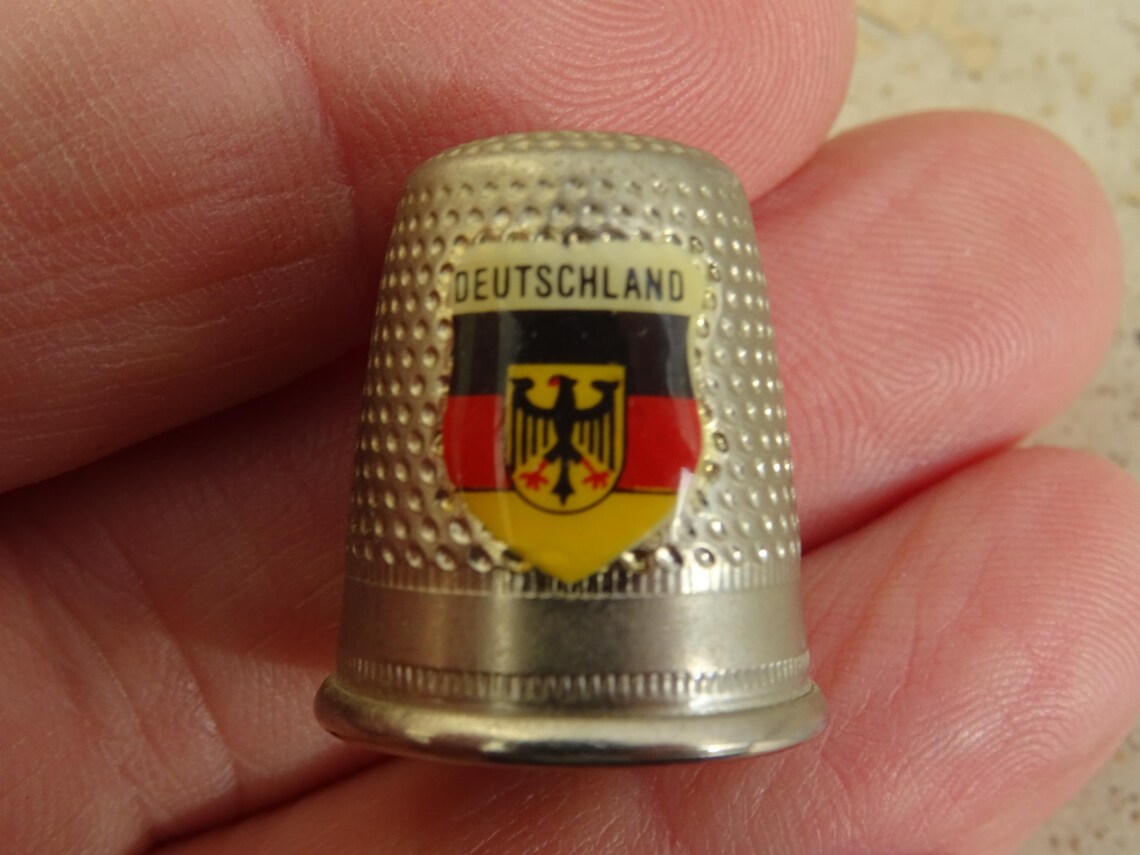 Vintage Silvered Thimble Thimbleful With Travel Shield Thimble Crest ...