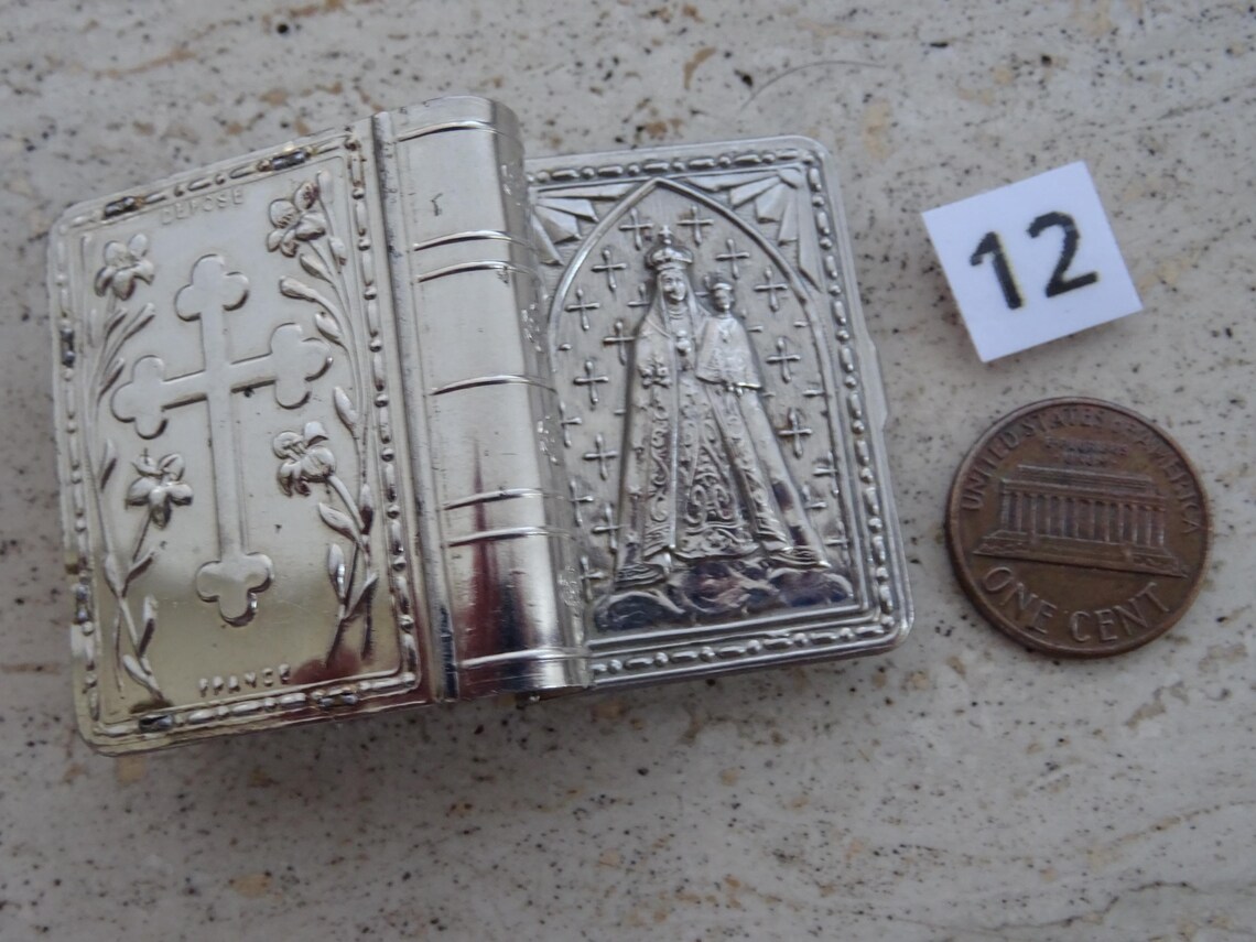 Religious Antique French Catholic Pocket Shrine Box Rosary Holder of ...