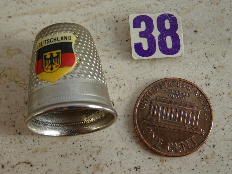 Vintage Silvered Thimble Thimbleful With Travel Shield Thimble Crest ...