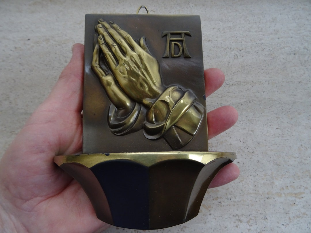 Religious Vintage Bronzen Catholic Holy Water Font Stoup With Folded ...