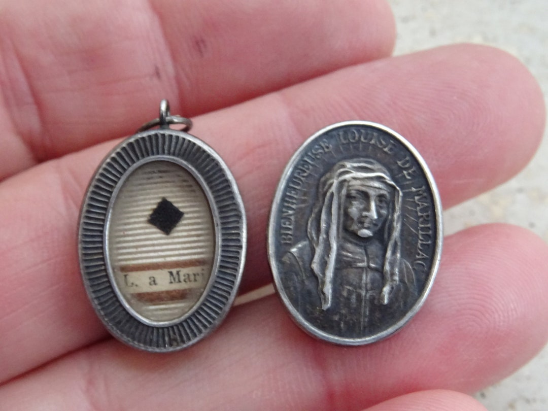 Religious Antique Silver ( MARKED ) Reliquary Medal Shrine Pendant With ...