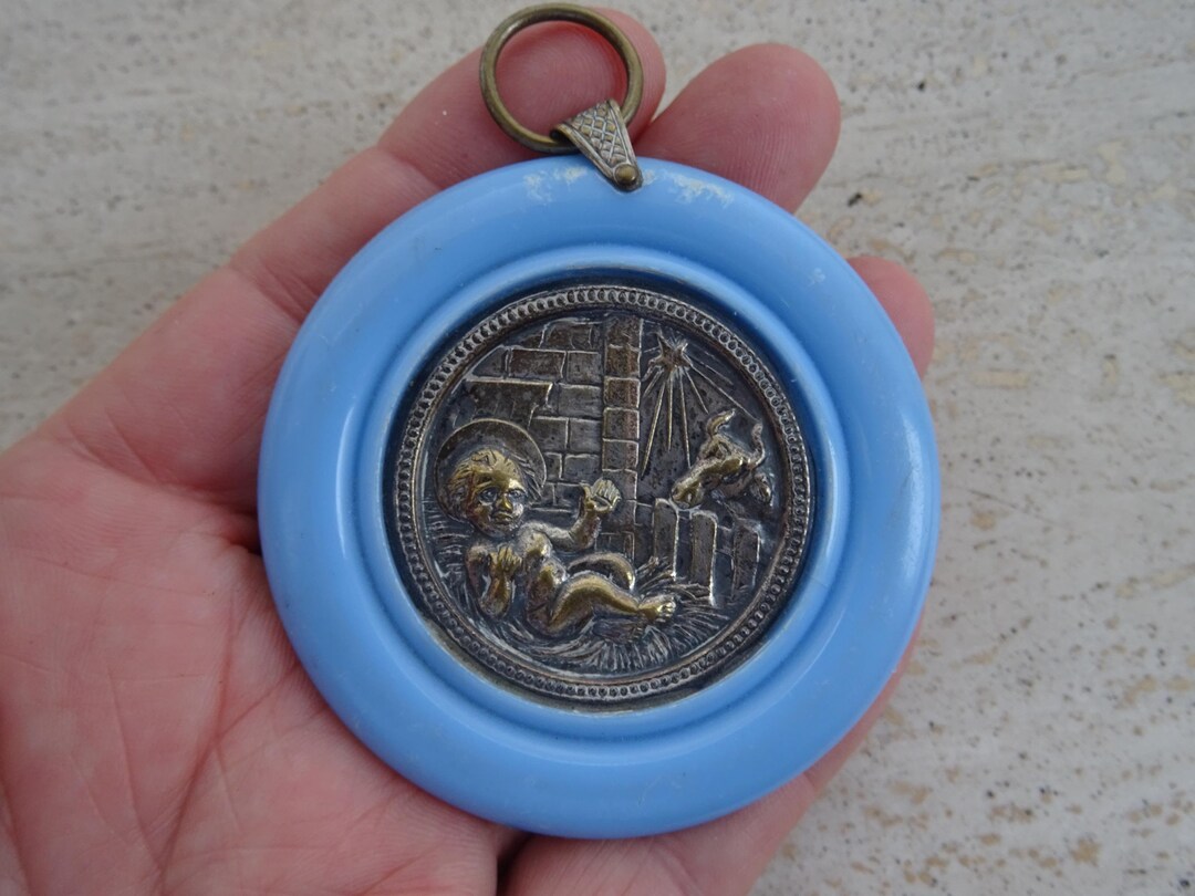 Religious Antique French Vermeil Bakelite Cradle Medal Pendant Charm ...