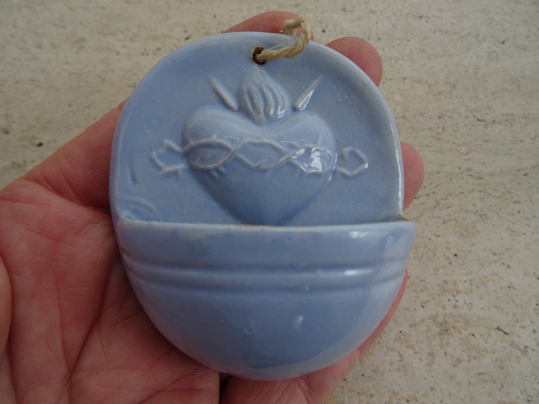 Religious Catholic French Holy Water Font Stoup of Porcelain With With ...