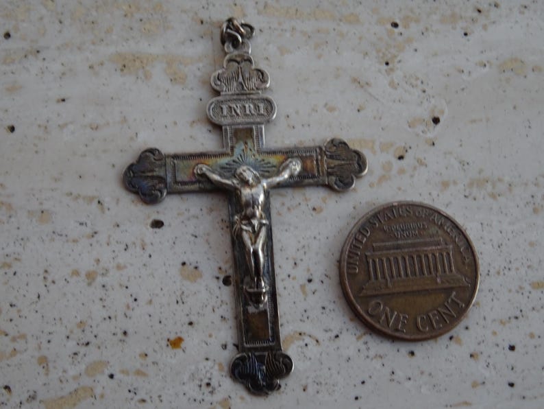 Religious Antique French Catholic Silver Crucifix Cross With Sacred ...