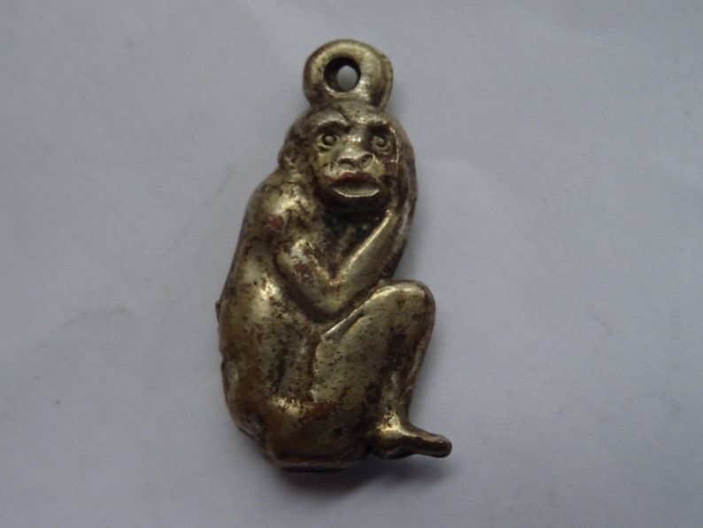French Silvered Medal Charm Medallion Pendant of a Monkey Ape. ( E 2 ...