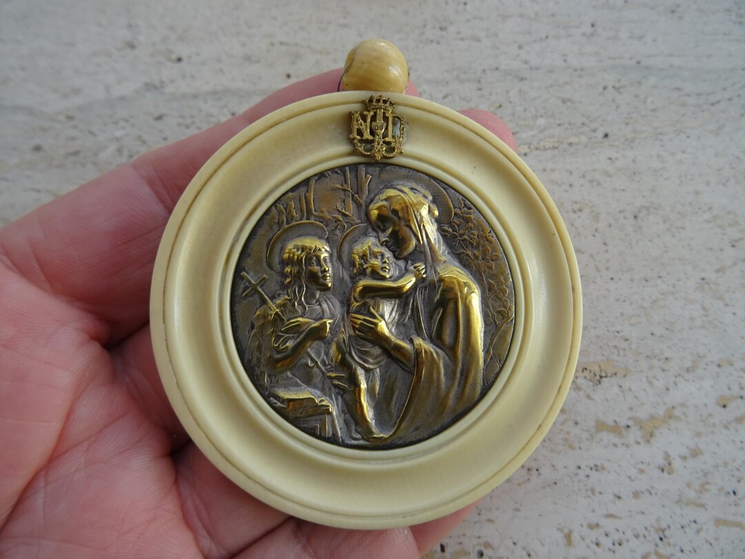 Religious Antique French Bakelite Cradle Medal Pendant Charm Medallion ...