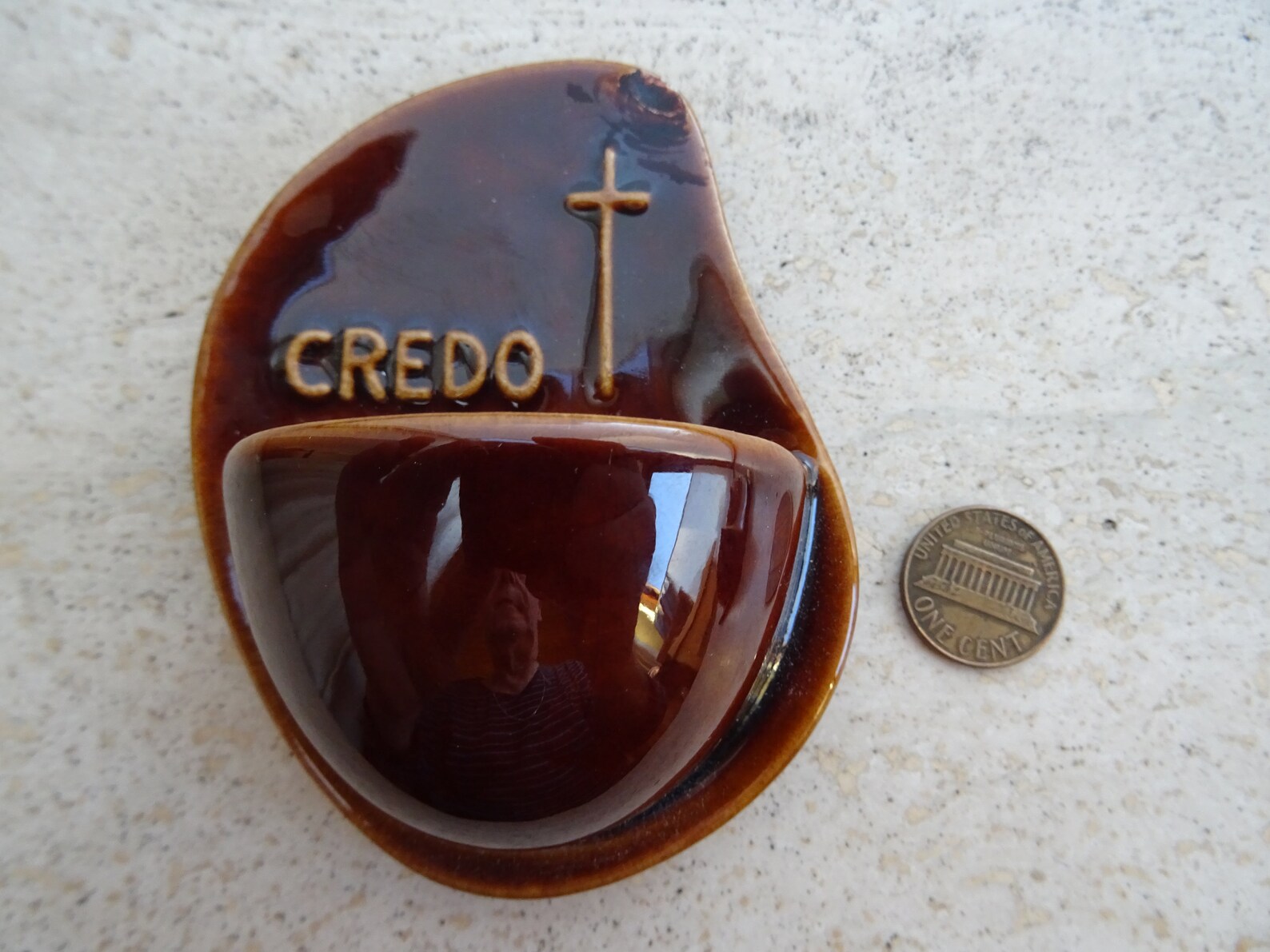 Religious Catholic French Glazed Ceramics Pottery Holy Water Font Stoup ...