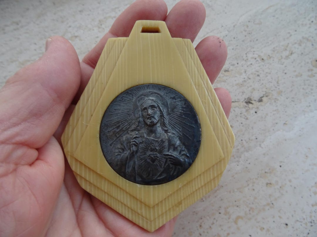 Religious Antique French Bakelite Cradle Catholic Medal Pendant Charm ...