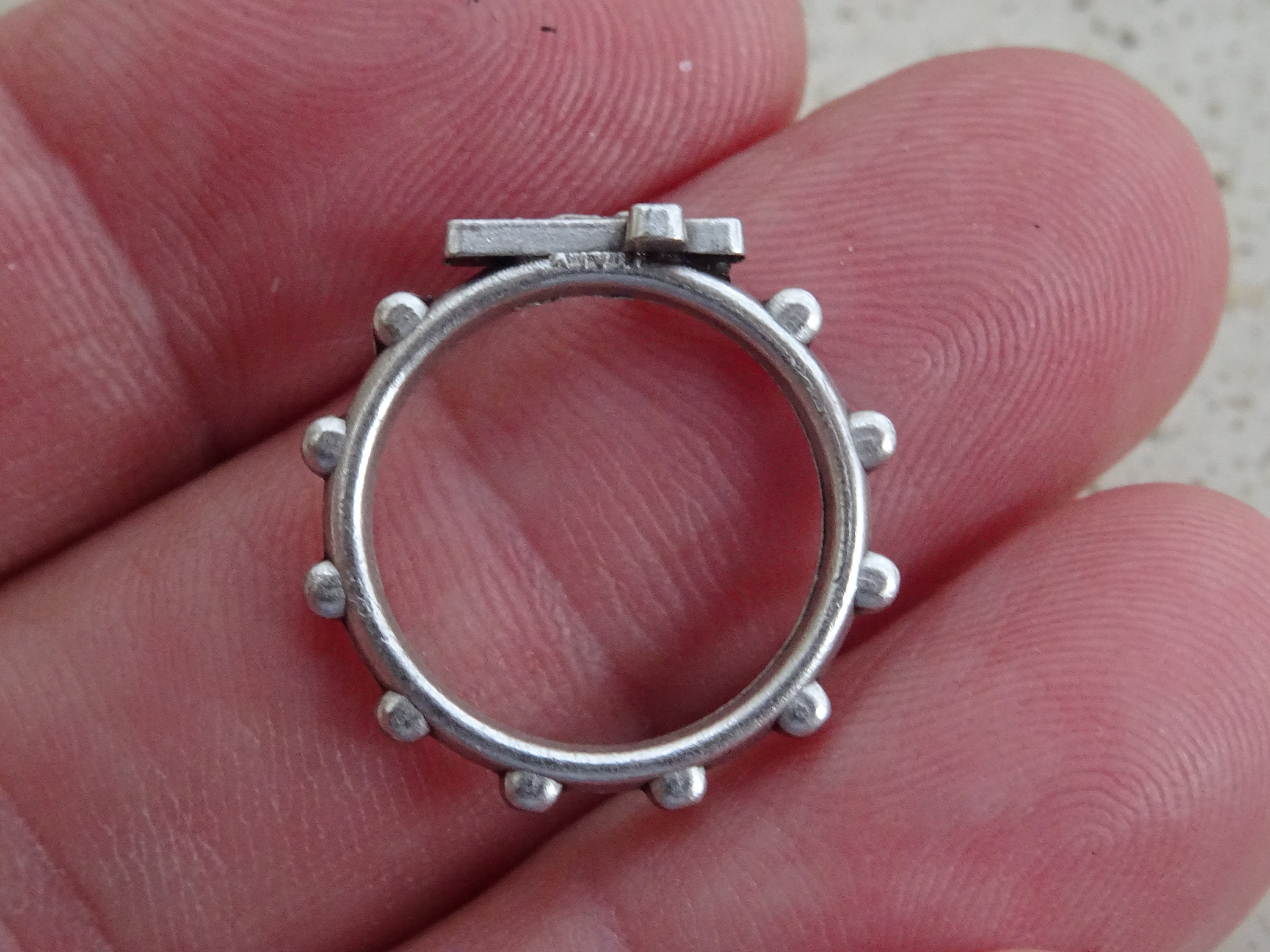 Religious French Silver Plated Catholic Finger Chaplet Ring Decade ...