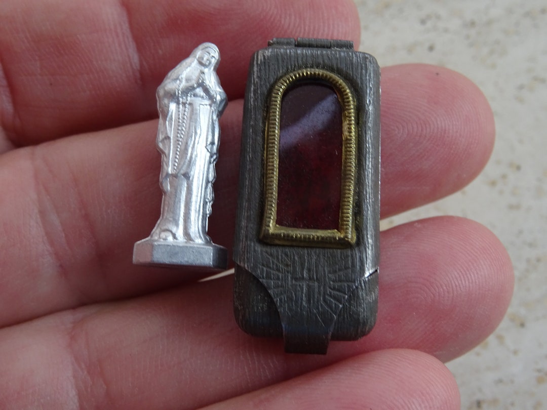 Religious Antique Silvered Catholic Pocket Shrine Chapel Altar Relic ...