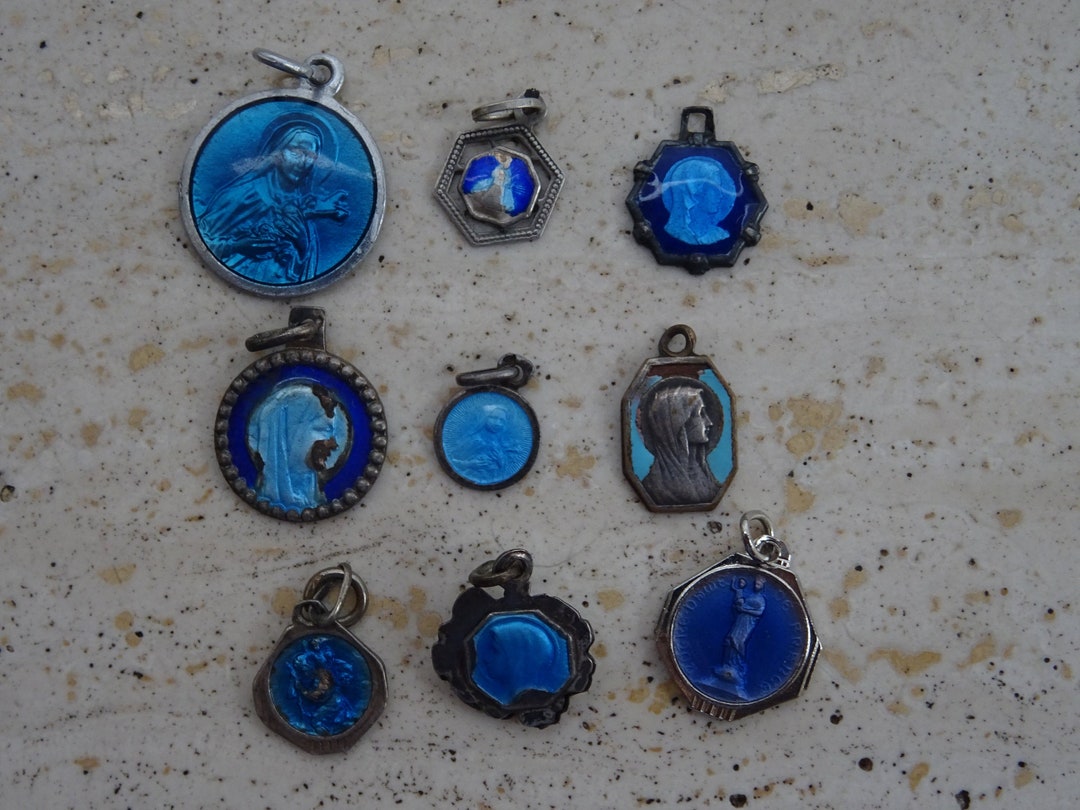 Religious Antique French Silver Plated Catholic Enameled Medals Charms ...