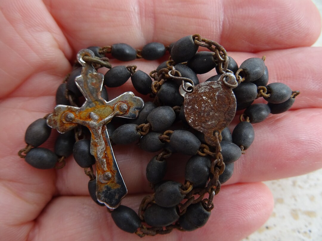 Religious Antique French Catholic Rosary With Black Beads and Cross ...